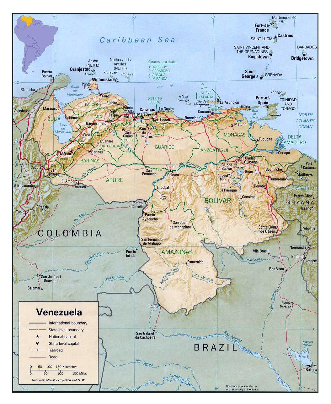 Grande Mapa Pol tico Y Administrativo De Venezuela Con Relieve