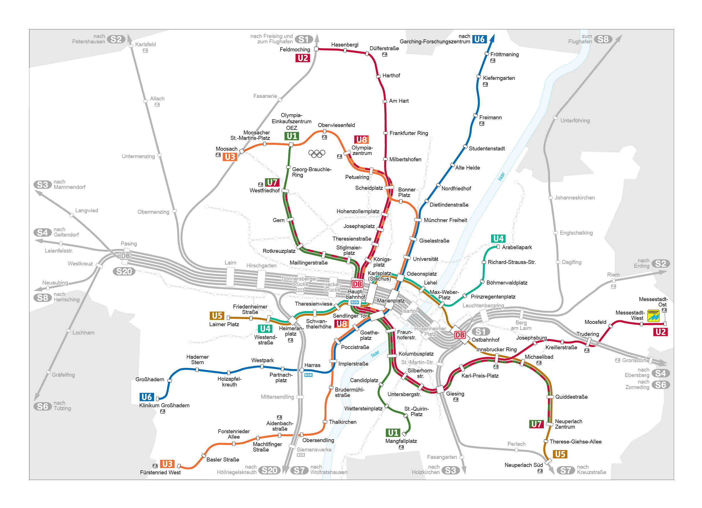 Mapa de U-Bahn detallada grande de la ciudad de Múnich | Múnich ...