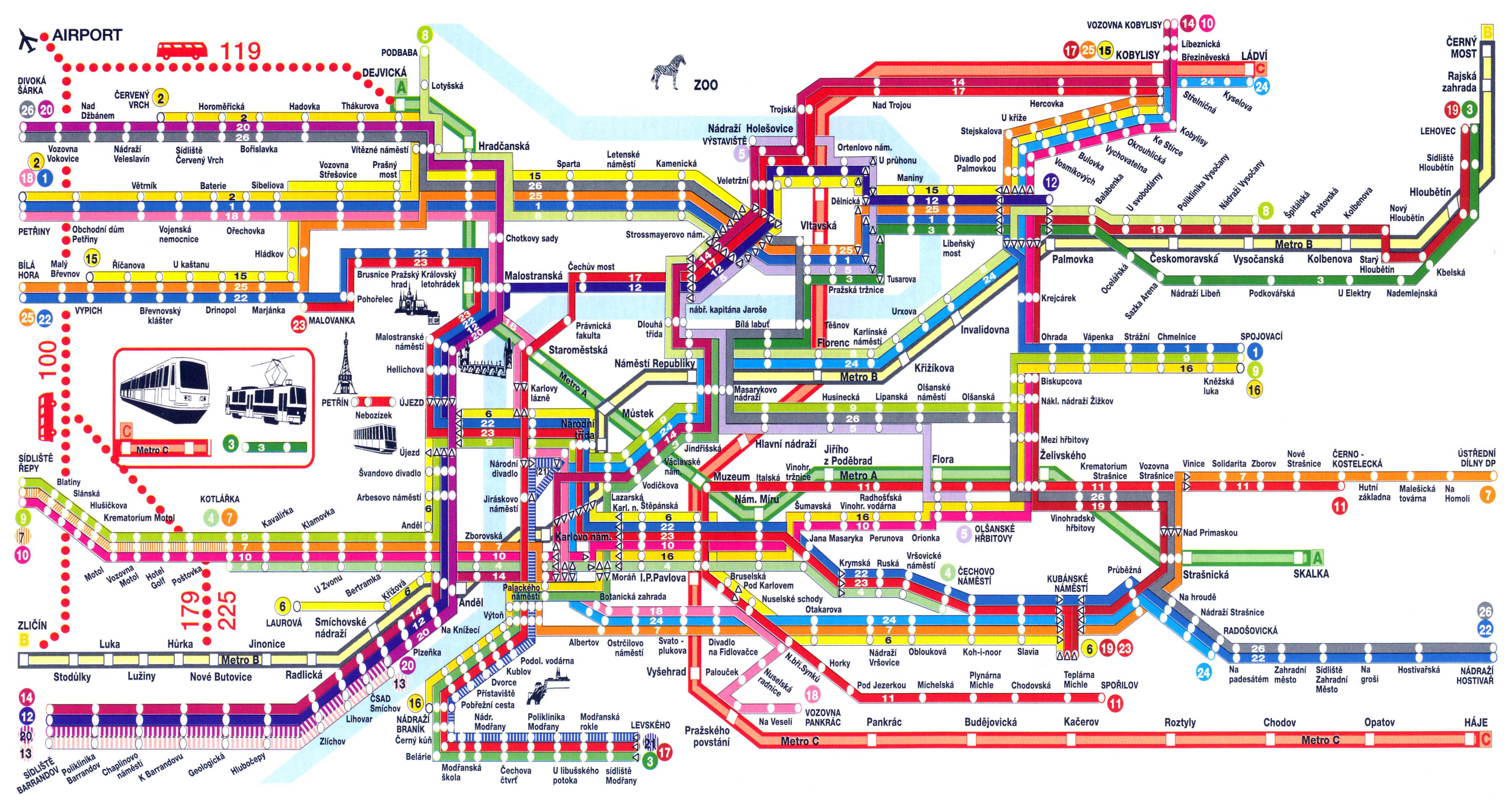 Mapa grande transporte público detallado de la ciudad de Praga | Praga ...